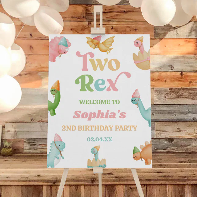 Two Rex Dinosaur 2nd Birthday Party Welcome Sign | Zazzle