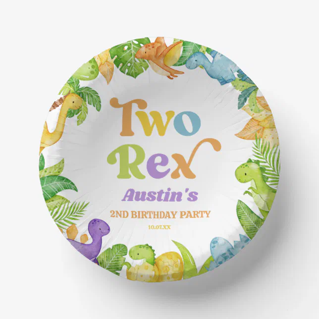 Two Rex Dinosaur 2nd Second Birthday Party Paper Bowls | Zazzle