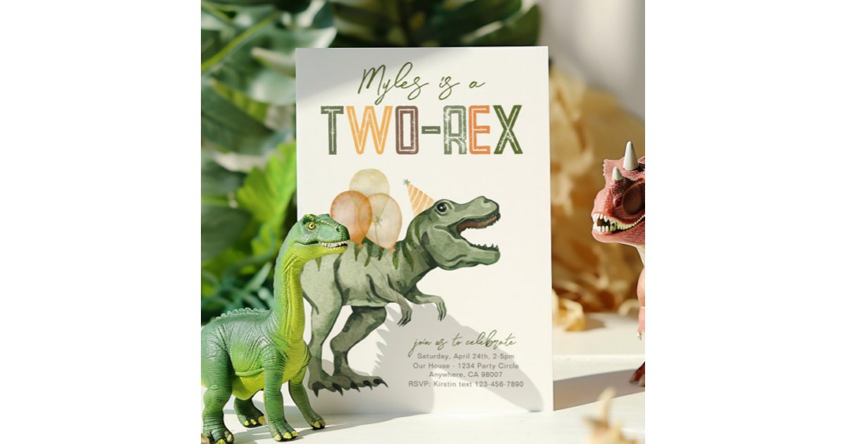 Two-Rex Dinosaur Birthday Invitation | Zazzle