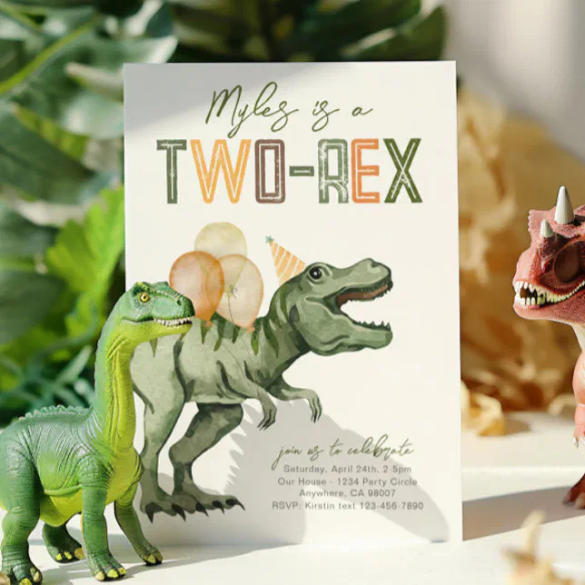 Two-Rex Dinosaur Birthday Invitation | Zazzle