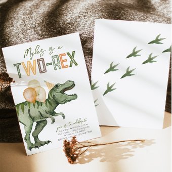 Two-Rex Dinosaur Birthday Invitation | Zazzle