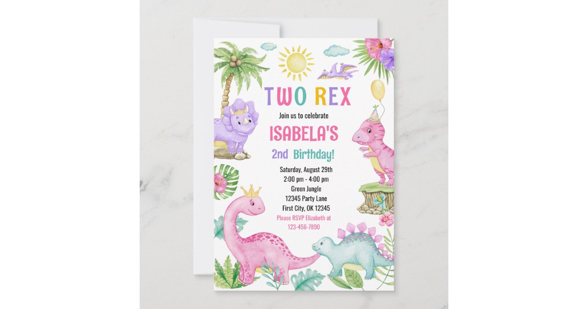 Two Rex Dinosaur Birthday Invitation | Zazzle