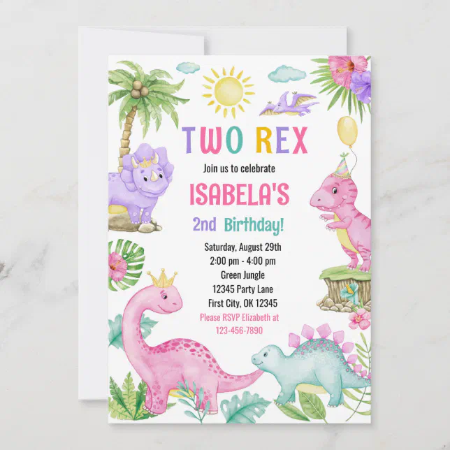 Two Rex Dinosaur Birthday Invitation | Zazzle