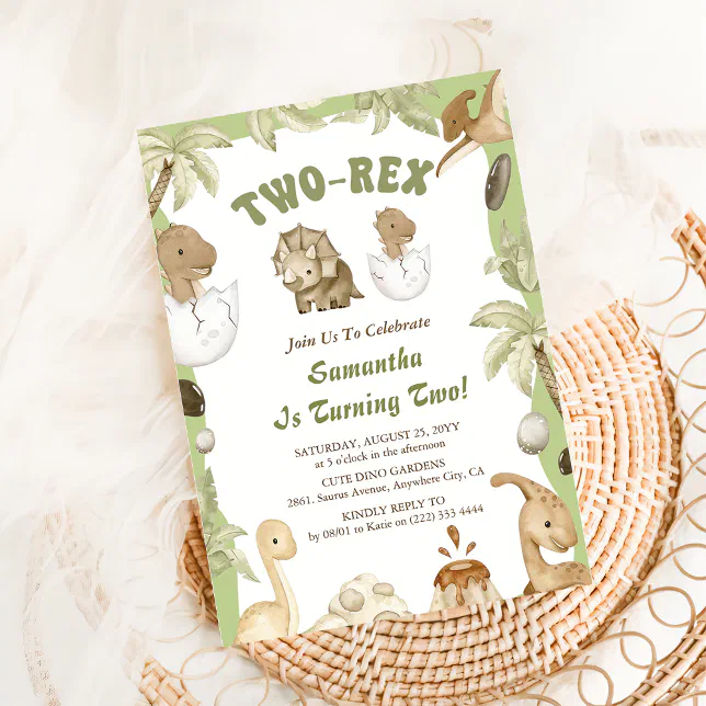 Two Rex Dinosaur Boy 2nd Birthday Party Invitation | Zazzle