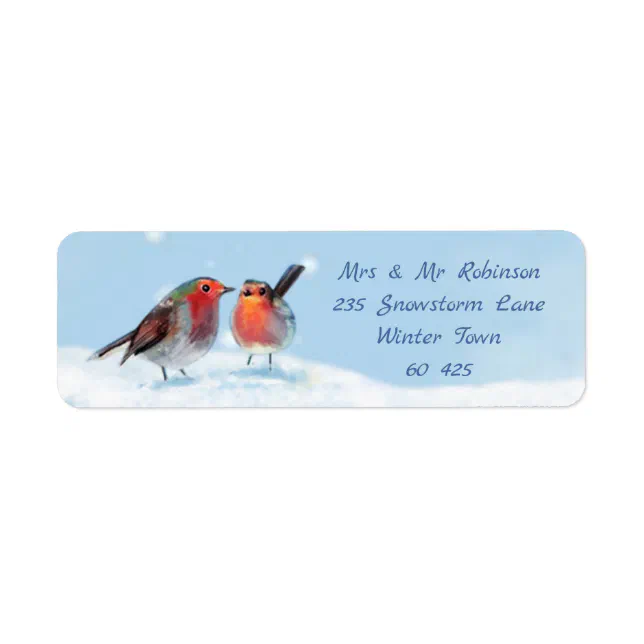 Two robins, snow label | Zazzle
