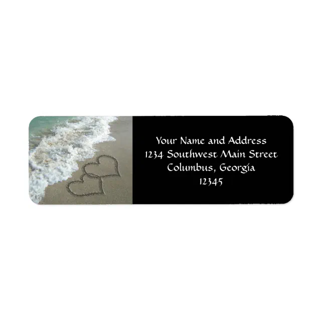 Two Sand Hearts on the Beach, Romantic Ocean Label | Zazzle