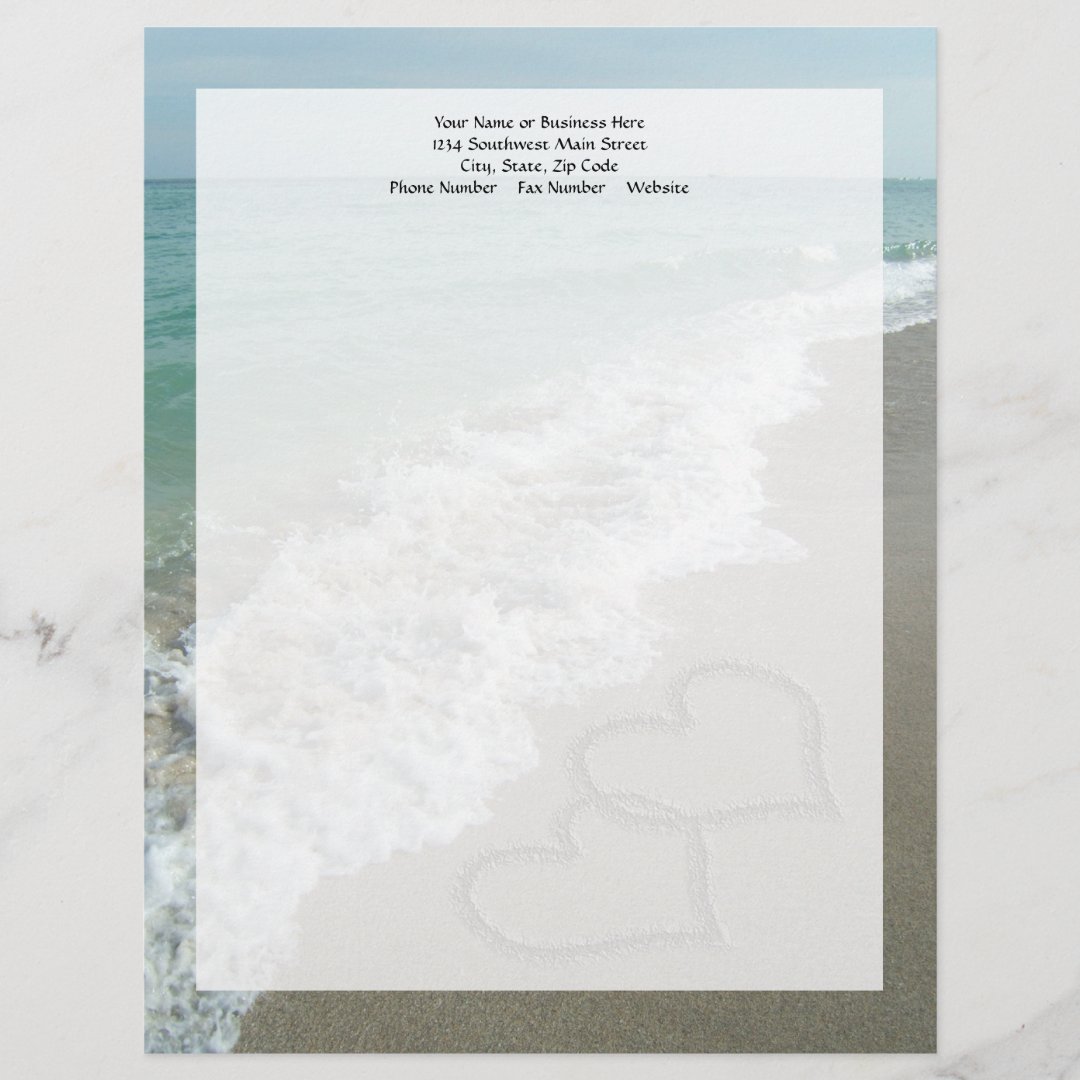 Two Sand Hearts on the Beach, Romantic Ocean Letterhead | Zazzle