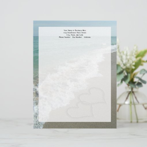 Two Sand Hearts on the Beach, Romantic Ocean Letterhead | Zazzle
