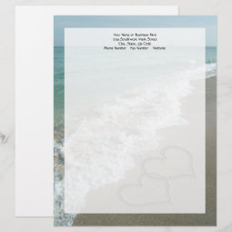 Two Sand Hearts on the Beach, Romantic Ocean Letterhead | Zazzle