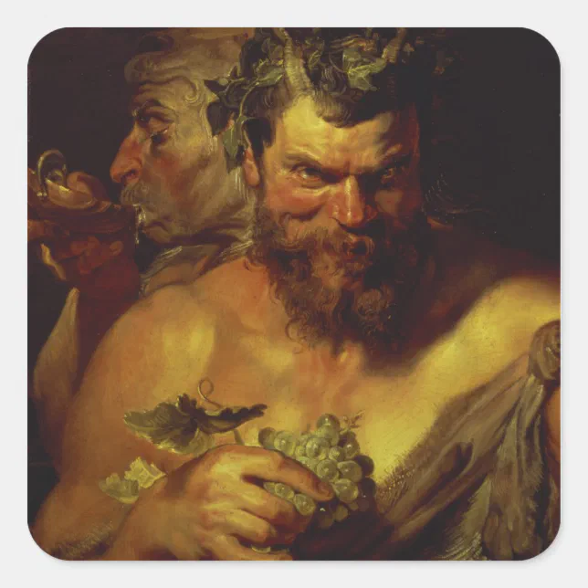 Two Satyrs (oil on panel) Square Sticker | Zazzle