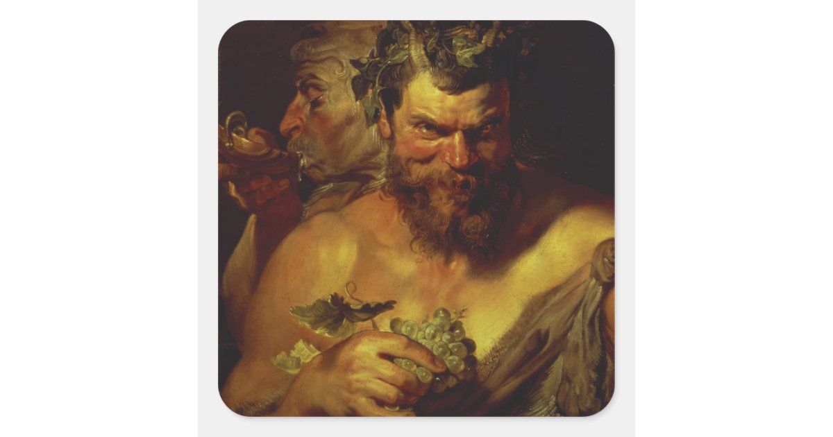 Two Satyrs (oil on panel) Square Sticker | Zazzle
