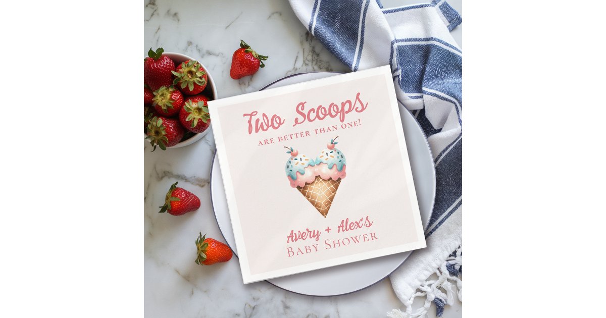 Two Scoops Ice Cream Twins Baby Shower Napkins | Zazzle
