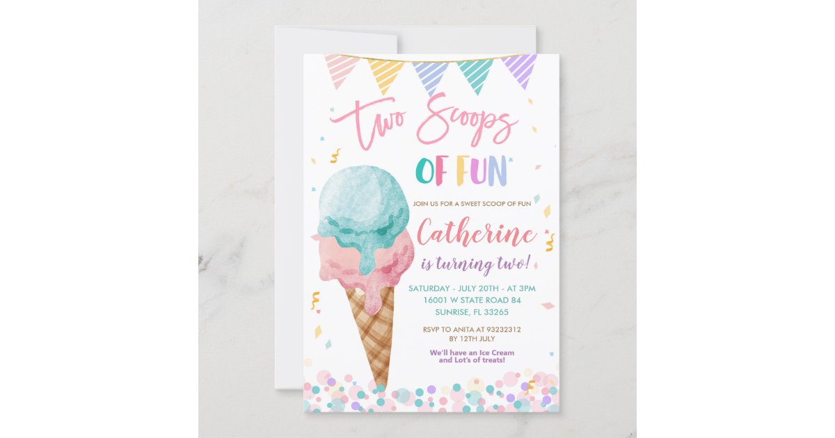Two Scoops Of Fun Birthday Party Invitation | Zazzle