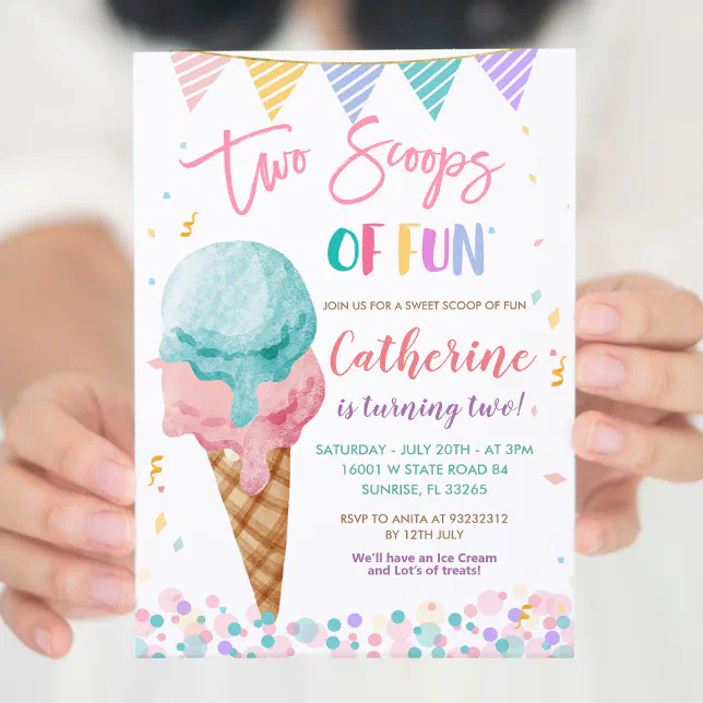Two Scoops Of Fun Birthday Party Invitation | Zazzle