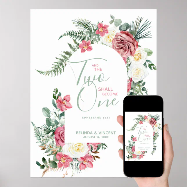 Two Shall Become One Bible Verse Wedding Poster | Zazzle