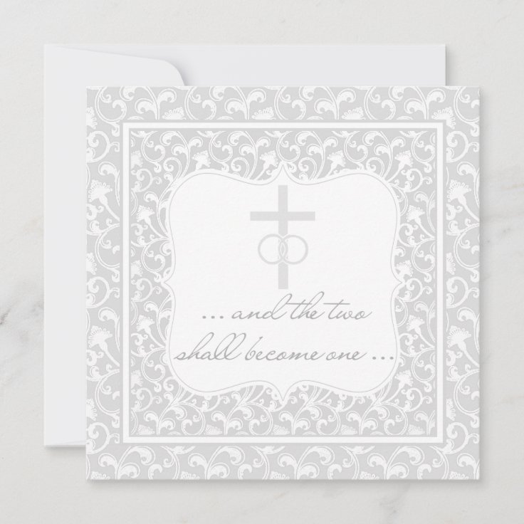 Two Shall Become One Christian Wedding Silver Invitation | Zazzle