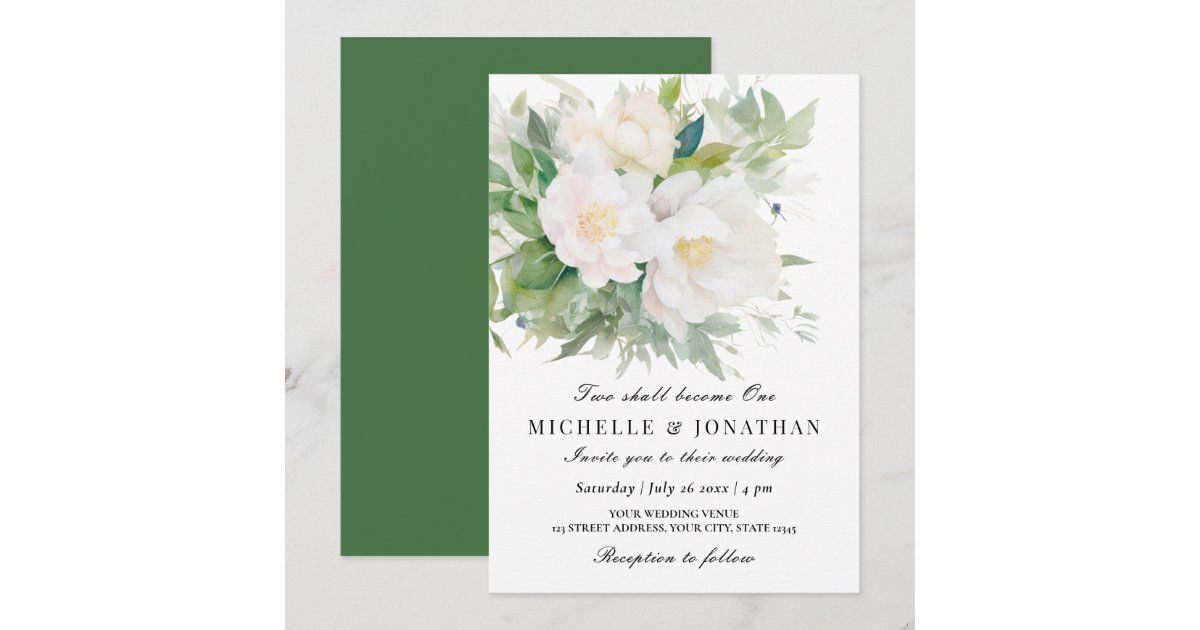 Two Shall Become One Elegant White Floral Wedding Invitation | Zazzle