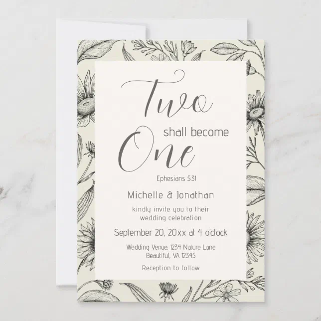 Two Shall Become One Simple Vintage Floral Wedding Invitation | Zazzle
