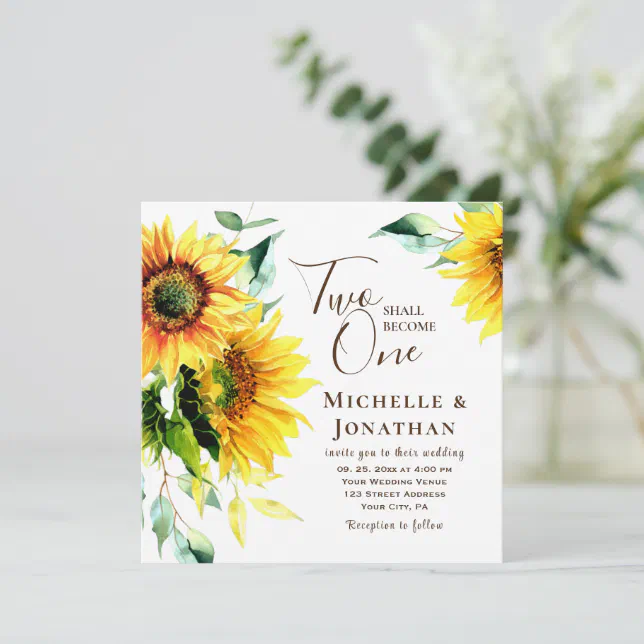 Two Shall Become One Sunflowers Christian Wedding Invitation | Zazzle