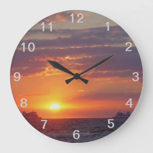 Two Ships Passing at Sundown Numbered Wall Clock | Zazzle