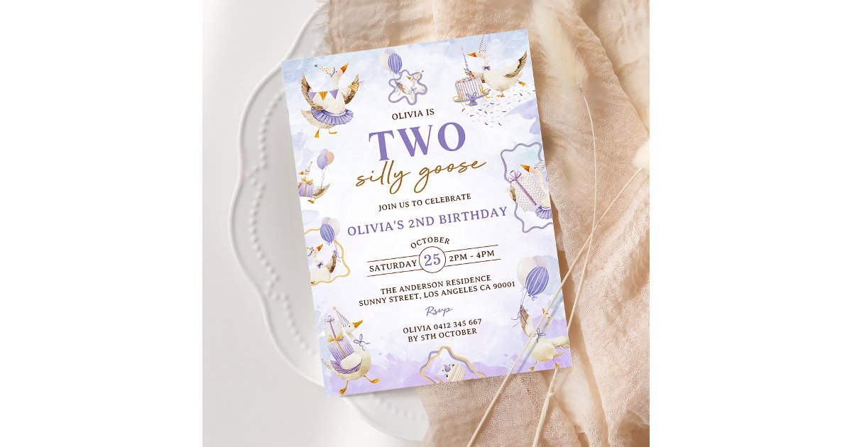 Two Silly Goose 2nd Birthday Party Invitation | Zazzle