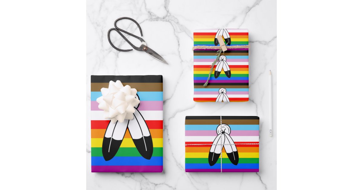 Two-Spirit LGBTQ+ Progress Pride Flag Wrapping Paper Sheets | Zazzle