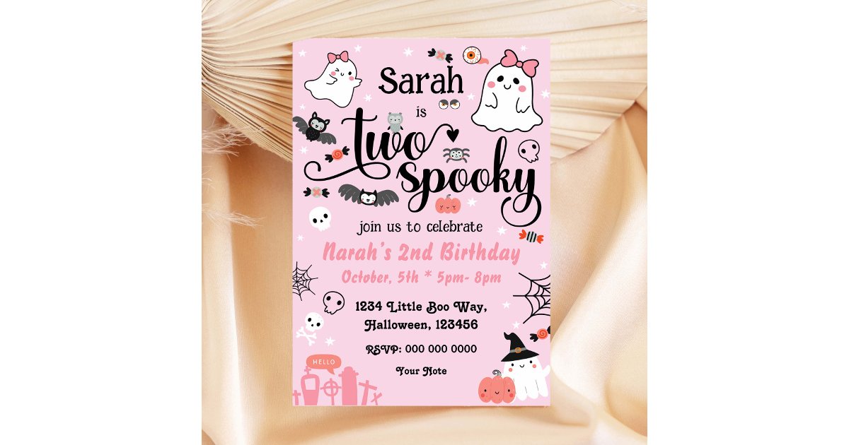Two Spooky Birthday Girl Invitation | Zazzle