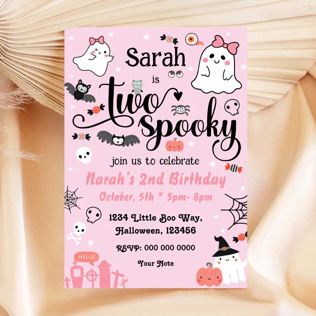 Two Spooky Birthday Girl Invitation | Zazzle