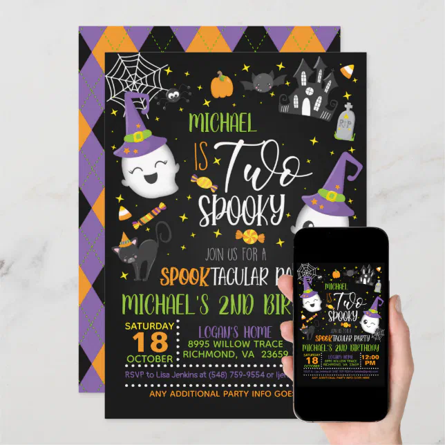 Two Spooky Birthday Invitation - Blk | Zazzle