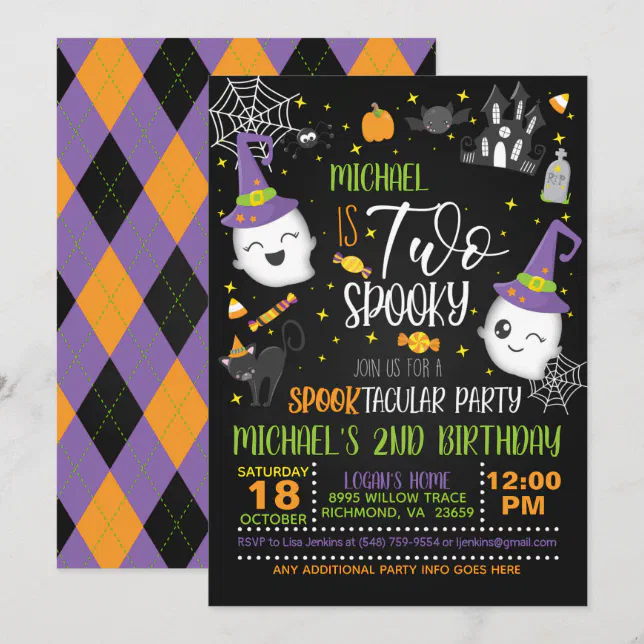 Two Spooky Birthday Invitation - Blk | Zazzle