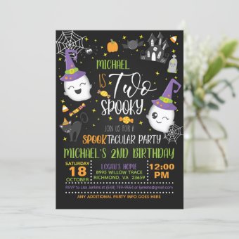 Two Spooky Birthday Invitation - Blk | Zazzle