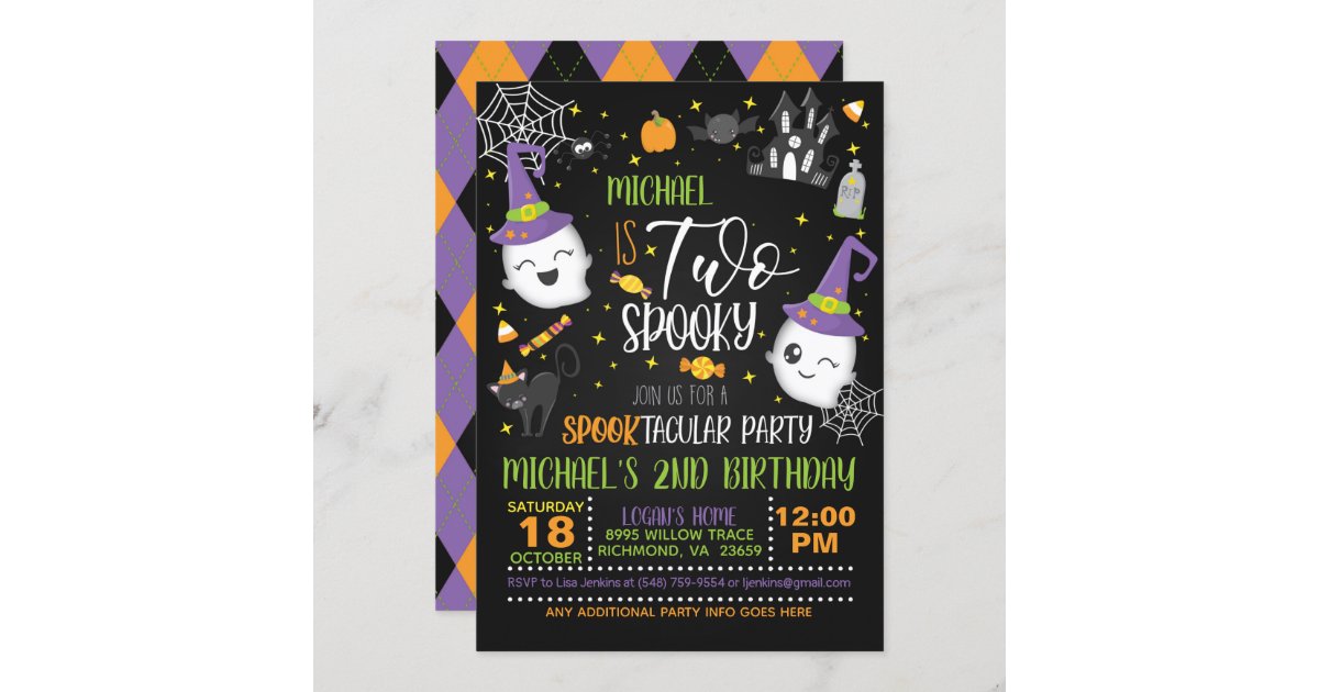 Two Spooky Birthday Invitation - Blk | Zazzle