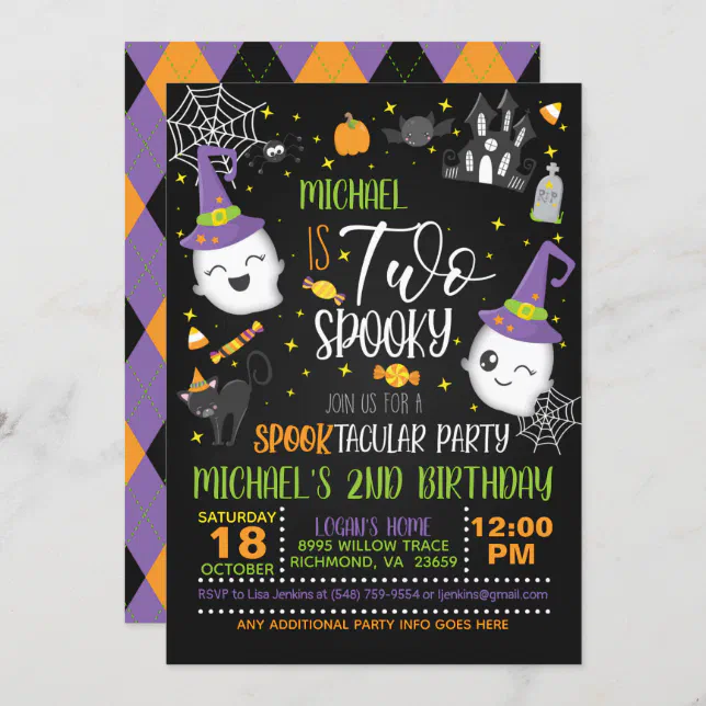 Two Spooky Birthday Invitation - Blk | Zazzle