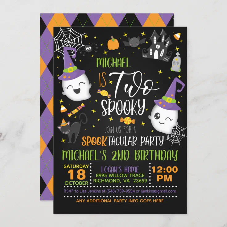 Two Spooky Birthday Invitation - Blk | Zazzle