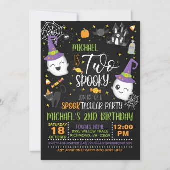 Two Spooky Birthday Invitation - Blk | Zazzle