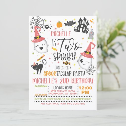 Two Spooky Birthday Invitation - Girl White | Zazzle
