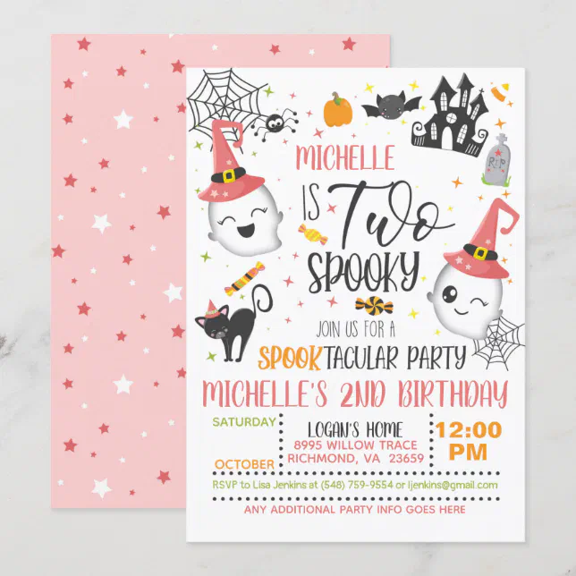 Two Spooky Birthday Invitation - Girl White | Zazzle