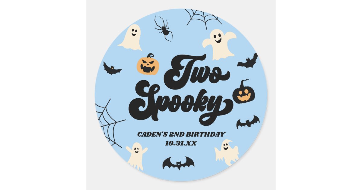 Two Spooky Blue Halloween 2nd Birthday Party Classic Round Sticker | Zazzle