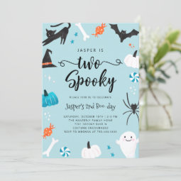 TWO spooky Blue Halloween Birthday Party Invitatio Invitation | Zazzle
