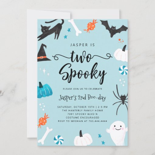 TWO spooky Blue Halloween Birthday Party Invitatio Invitation | Zazzle