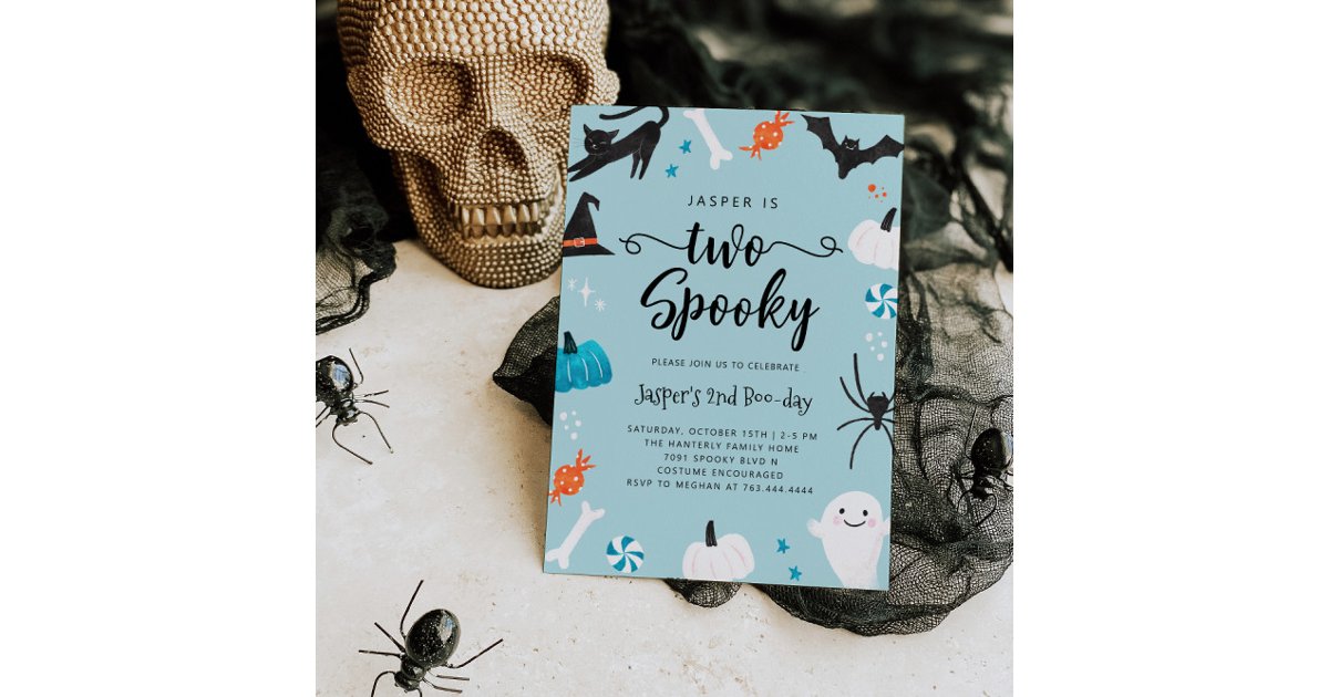 TWO spooky Blue Halloween Birthday Party Invitatio Invitation | Zazzle