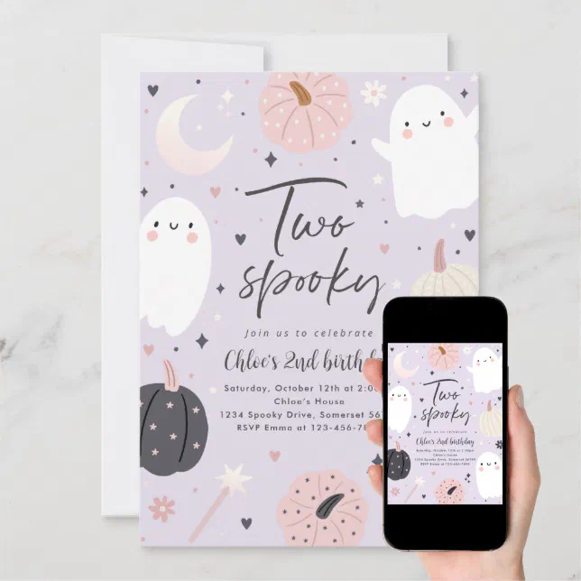 Two Spooky Boho Halloween Ghost 2nd Birthday Party Invitation | Zazzle