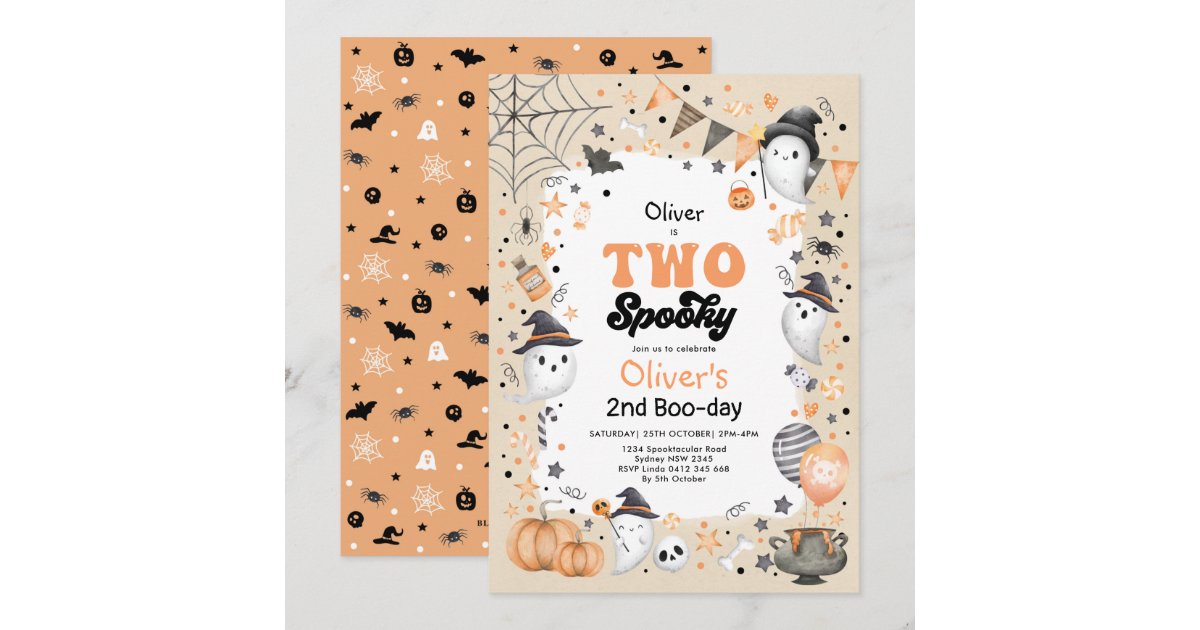 Two Spooky | Cute Halloween Ghost 2nd Birthday Invitation | Zazzle
