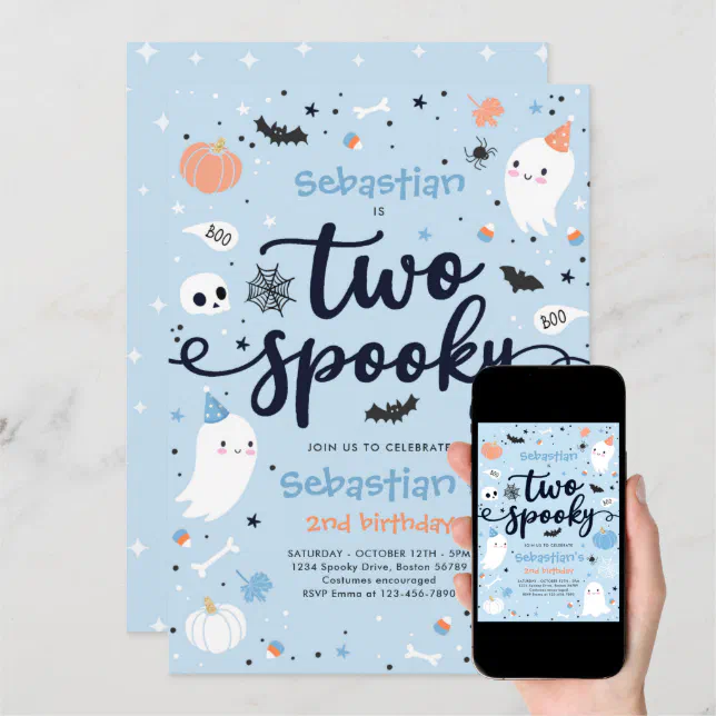 Two Spooky Cute Halloween Ghost 2nd Birthday Party Invitation | Zazzle