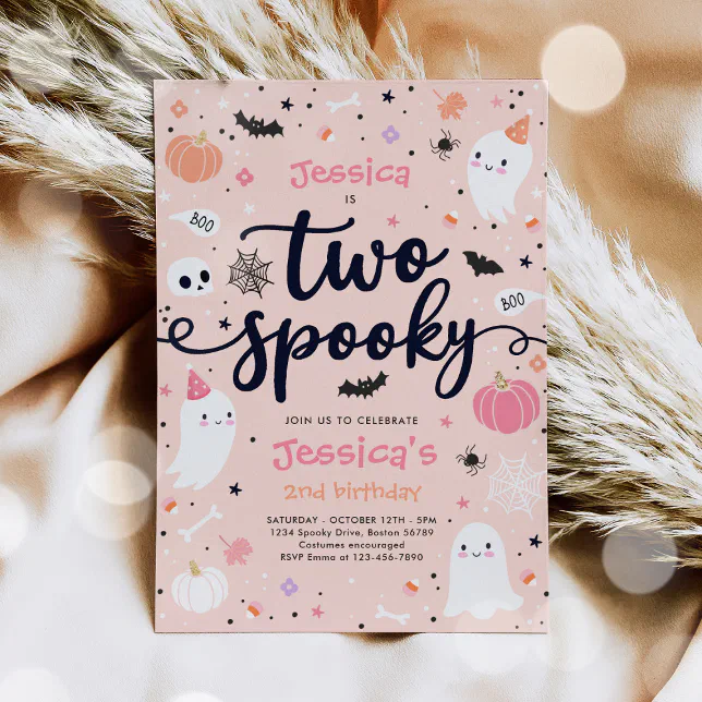 Two Spooky Cute Halloween Ghost 2nd Birthday Party Invitation | Zazzle