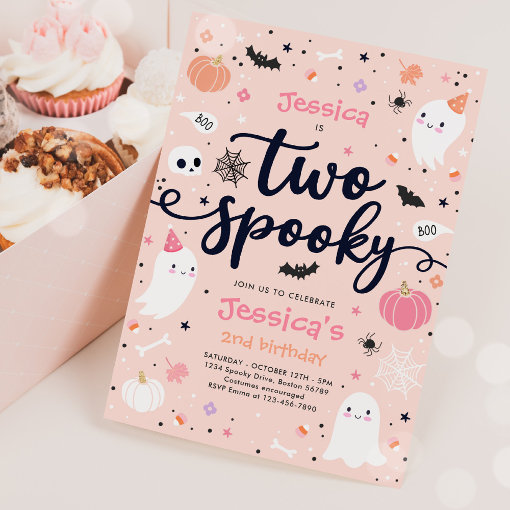Two Spooky Cute Halloween Ghost 2nd Birthday Party Invitation | Zazzle
