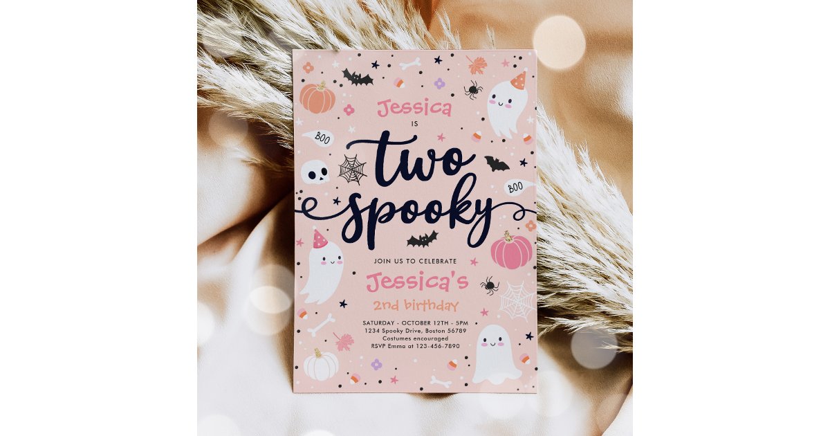 Two Spooky Cute Halloween Ghost 2nd Birthday Party Invitation | Zazzle