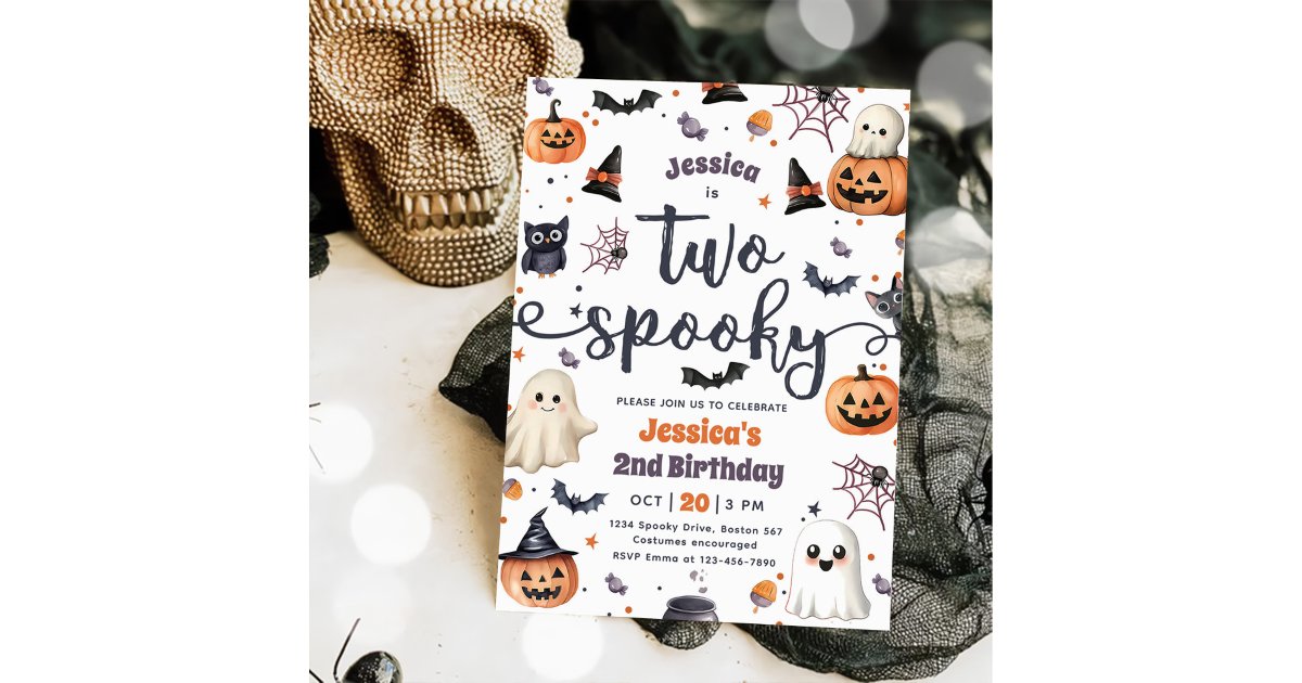 Two Spooky Cute Halloween Ghost 2nd Birthday Party Invitation | Zazzle