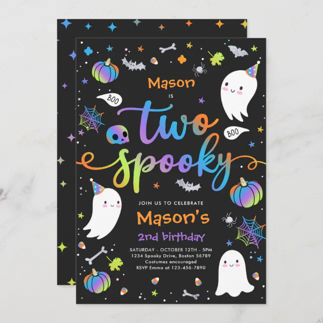 Two Spooky Cute Halloween Ghost 2nd Birthday Party Invitation | Zazzle