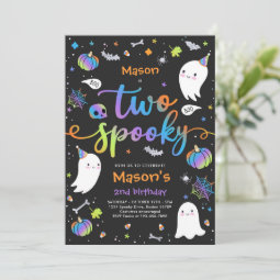 Two Spooky Cute Halloween Ghost 2nd Birthday Party Invitation | Zazzle